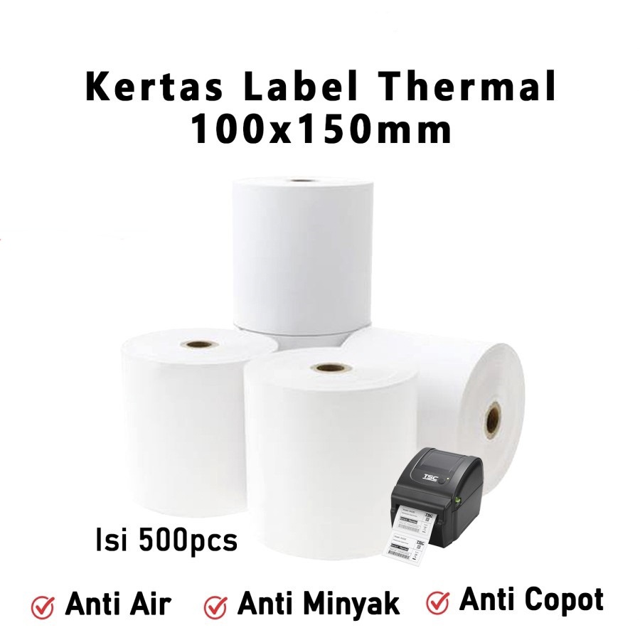 Jual Kertas Thermal Sticker Label Barcode Roll A6 100x150 mm isi 500pcs | Shopee Indonesia