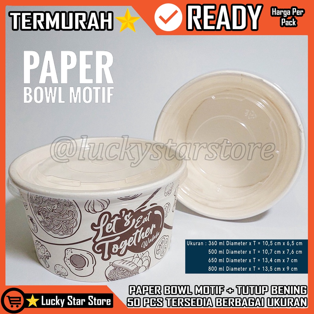Jual PAPERBOWL PAPERBOWL MOTIF MANGKOK KERTAS + TUTUP 50 PCS 360ML ...