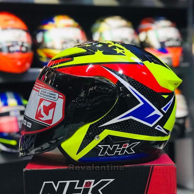 Jual NHK R6 STARLITE | BLACK BLUE YELLOW FLOURECENT | HELM HALF FACE ...