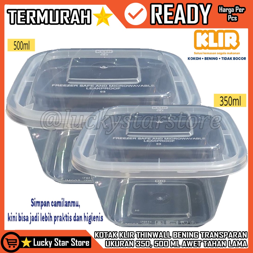 Jual Klir Thinwall Square Ukuran 350ml 500ml Wadah Plastik Bekel Kotak ...