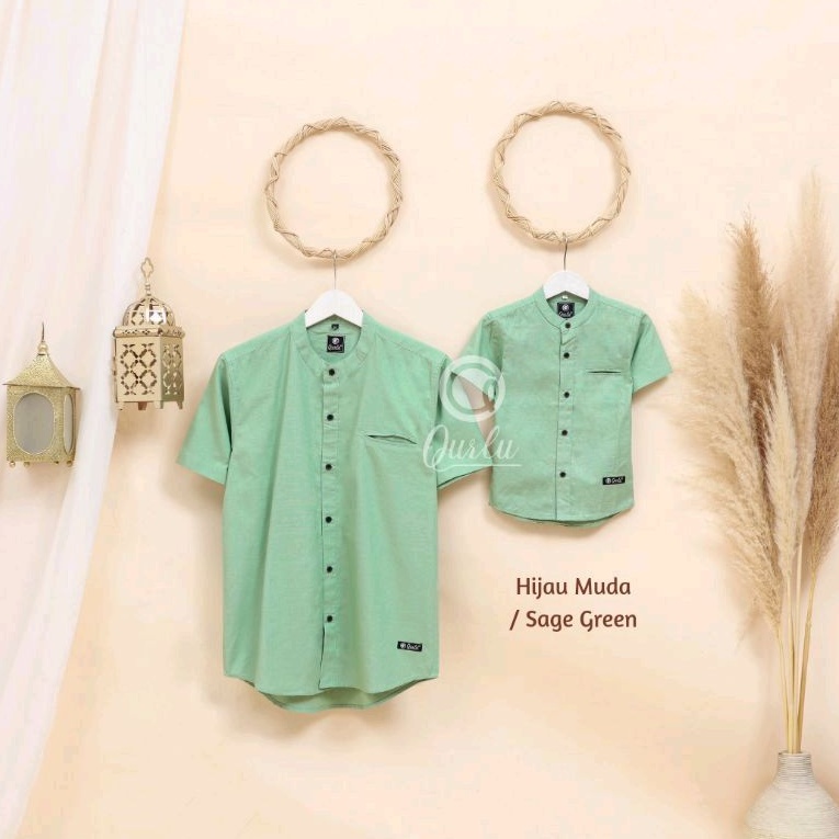 Jual Qurlu - Kemeja Koko Dewasa/Anak warna SAGE GREEN (baju couple ayah dan anak laki-laki) Baju ...