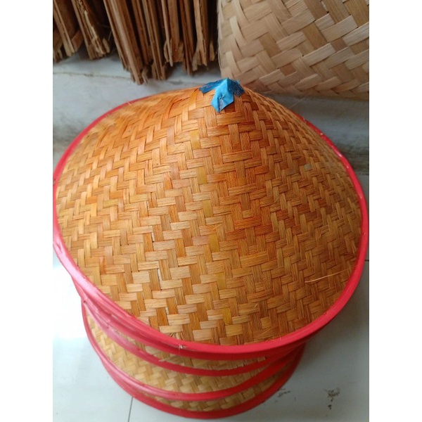 Jual Caping Bambu Topi Petani Diameter 40CM Lis Merah | Shopee Indonesia