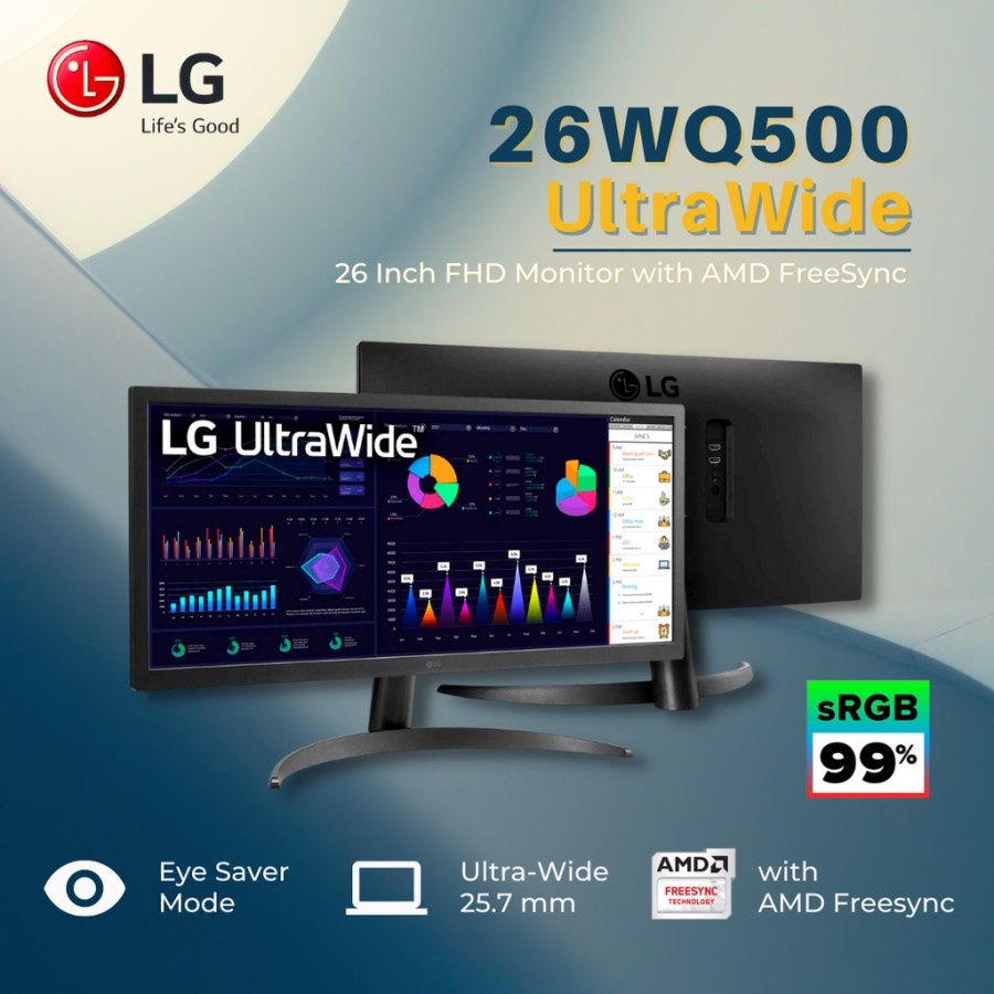 Jual Monitor LG 26WQ500-B IPS FHD ULTRAWIDE 25.7" | Shopee Indonesia