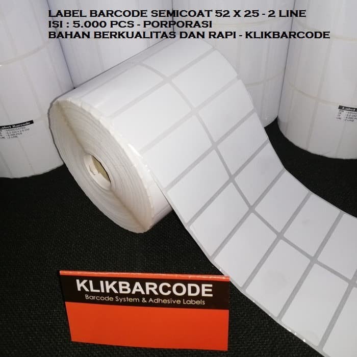 Jual KERTAS STICKER LABEL PRINTER BARCODE 52 X 25 MM - SEMICOATED - 2 LINE | Shopee Indonesia