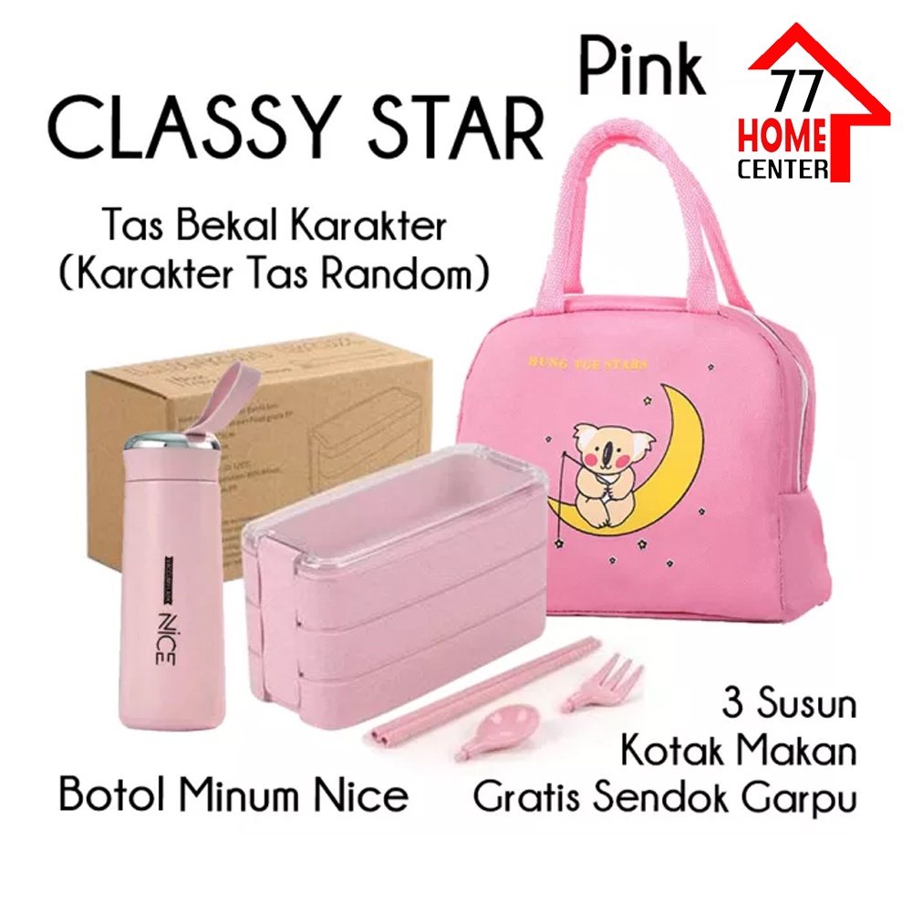 Jual Set Kotak Makan 3 Layer + Sendok Garpu + Tas Bekal + Botol Minum / Lunch Box 3 Susun ...