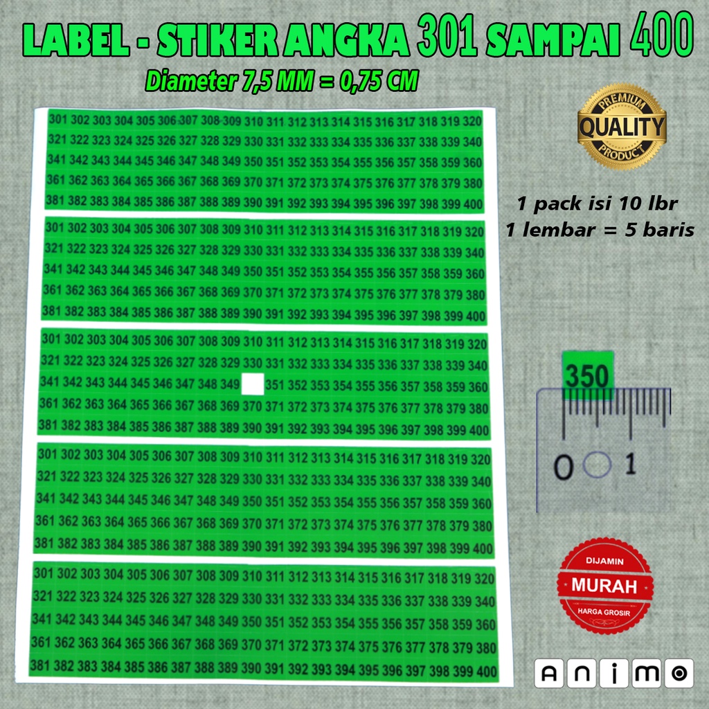 Jual LABEL - STIKER ANGKA WARNA 301 SD 400 - COLOR NUMBER STICKERS 301 ...