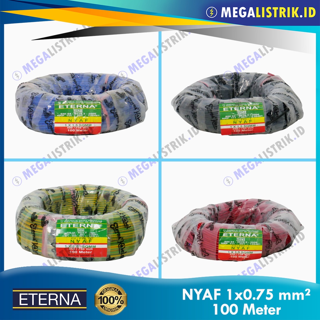 Jual ETERNA NYAF 1.5 MM ( 100M ) / KABEL LISTRIK SERABUT TEMBAGA AF 1.5MM ( 100 METER ) BIRU ...