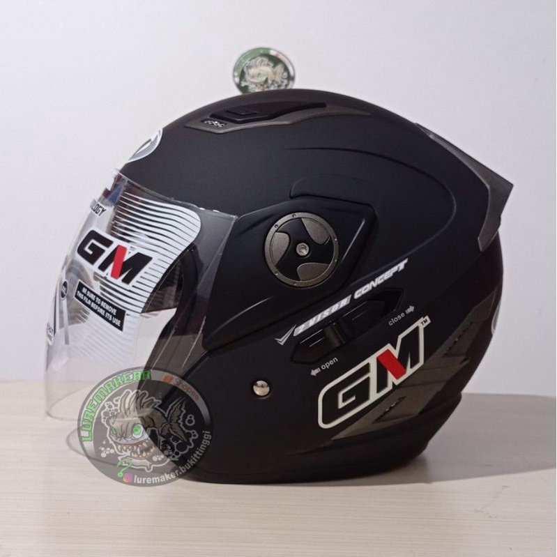Jual HELM GM INTERCEPTOR SOLID BLACK DOFF DOUBLE VISOR | Shopee Indonesia