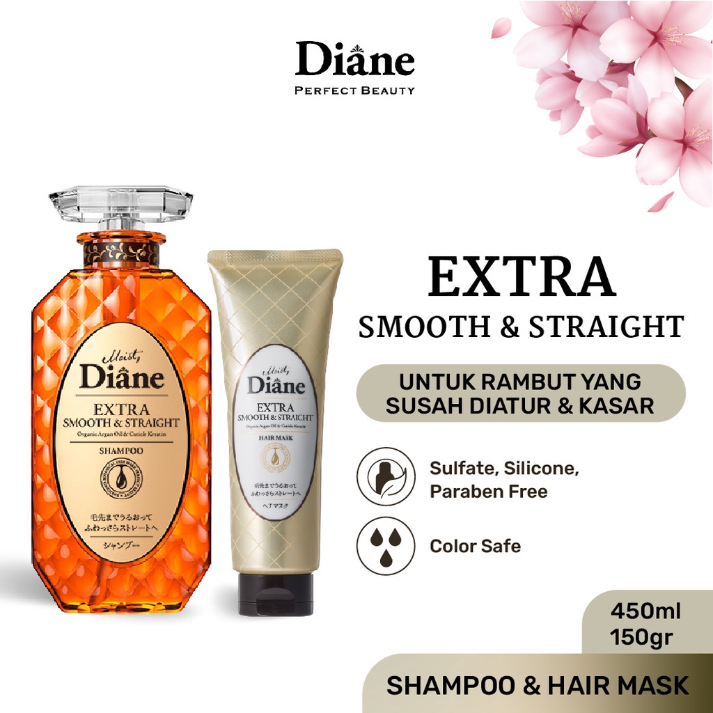 Jual PAKET Moist Diane EXTRA SMOOTH STRAIGHT Shampoo 450ml + Hair Mask ...