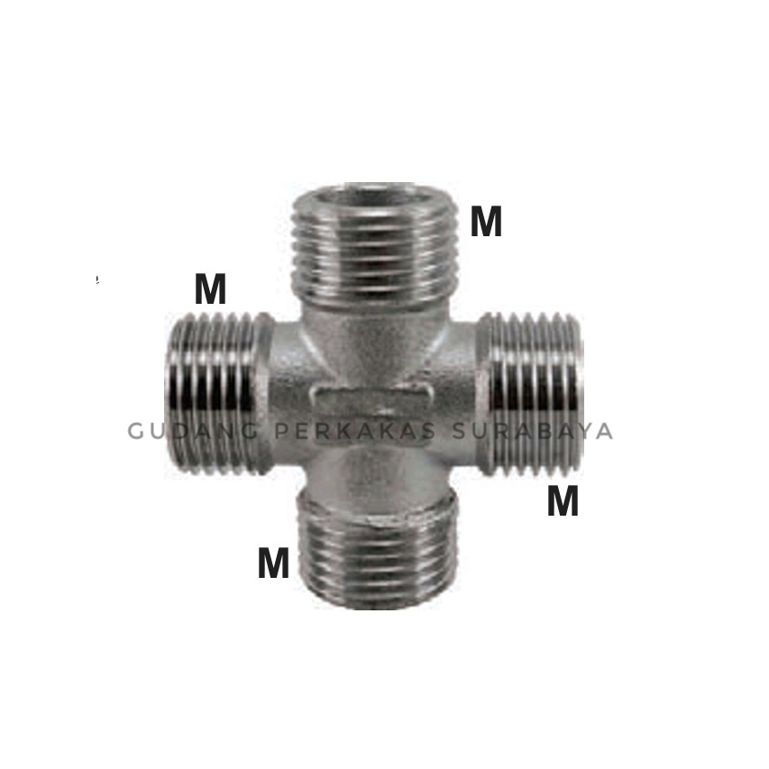 Jual CROSS CONNECTOR DRAT LUAR SUS 304 SAMBUNGAN PIPA CABANG 4 PIPA STAINLESS ADAPTER DRAT NEPEL ...