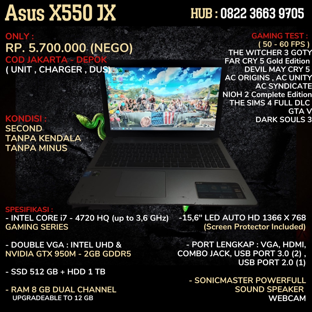 Jual LAPTOP ASUS GAMING X550 JX i7 GTX 950M Murah | Shopee Indonesia