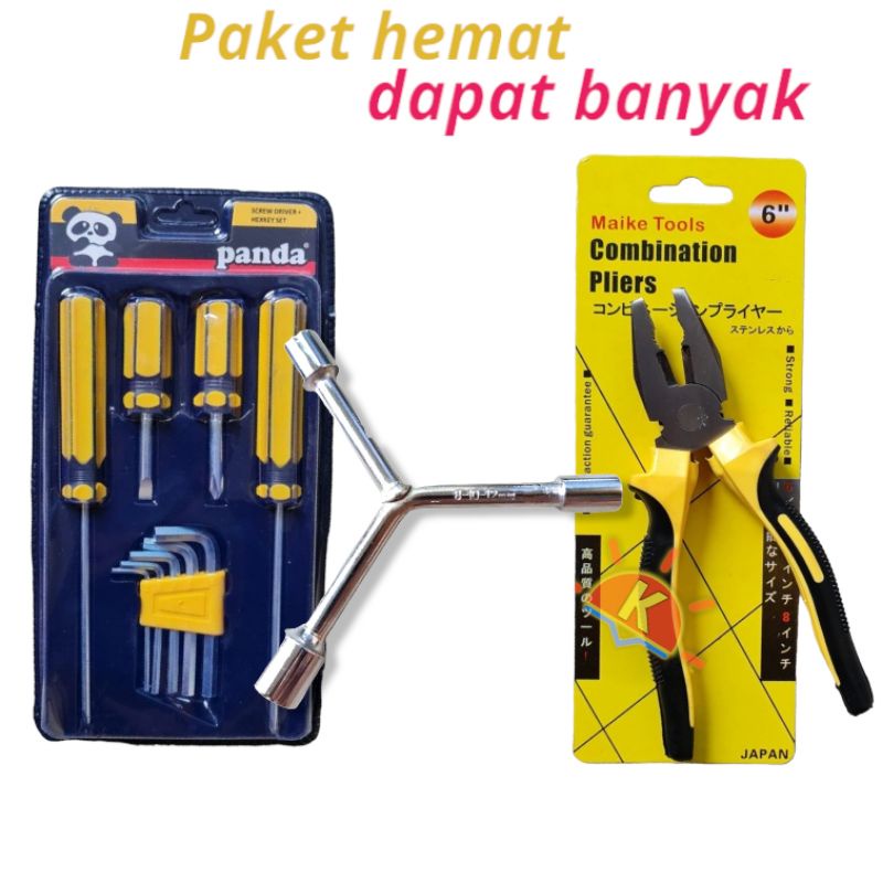 Jual Paket hemat dapat banyak obeng+kunci L set tang jepit 6" kunci sok ...
