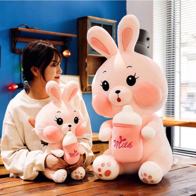 Jual Boneka Kelinci pegang dot susu /Boneka Rabbit Pink Milk Bottle ...