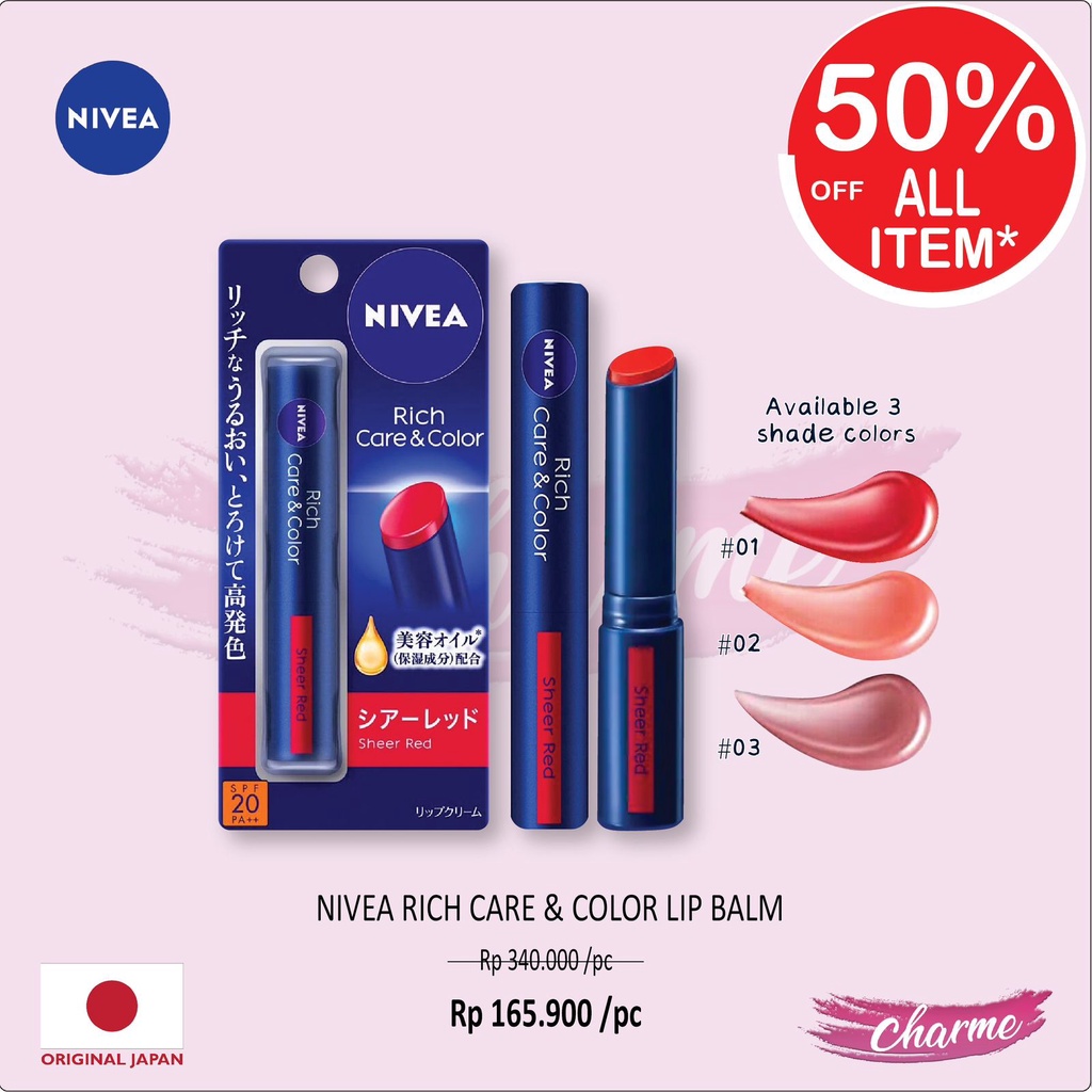 Jual (READY & ORI) Nivea Rich Care Lip Balm Color Sheer Red/ Coral Red ...