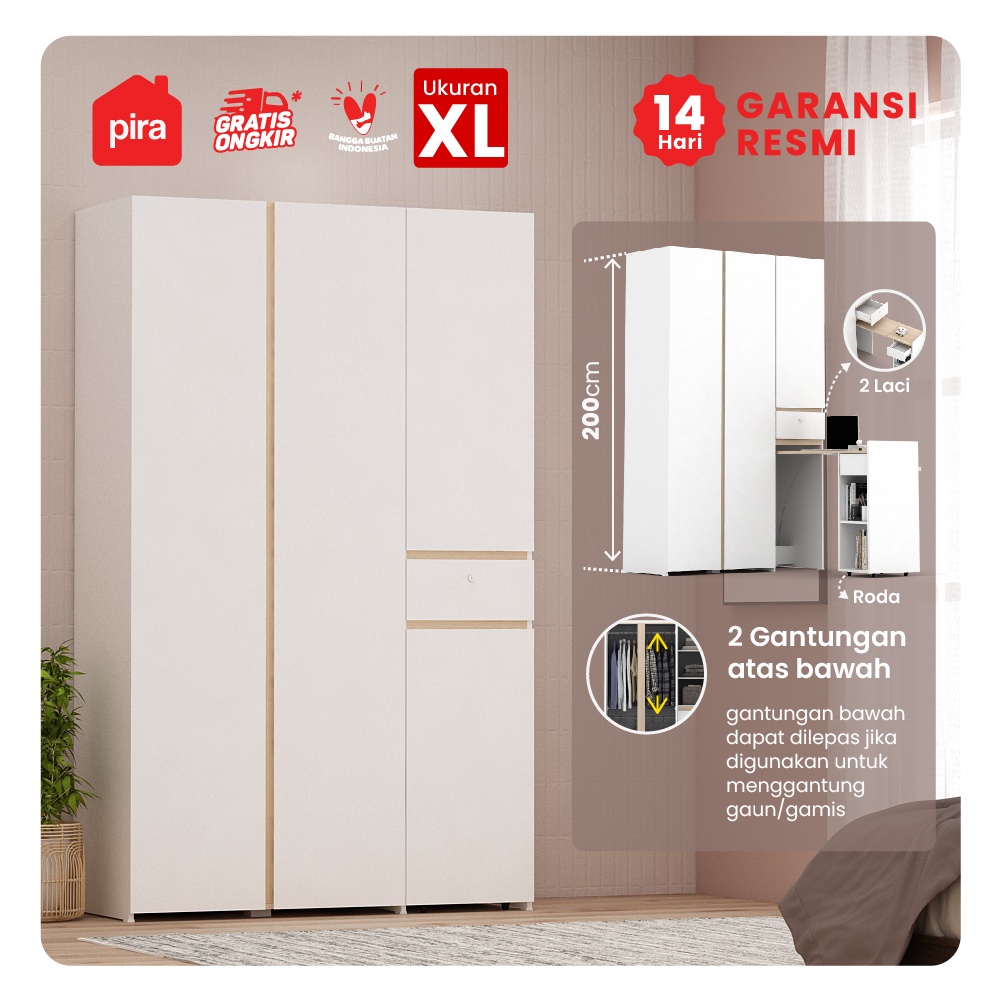 Jual Pira - Dybala WDDK 3 Lemari Pakaian 3 Pintu dengan Meja Kerja ...