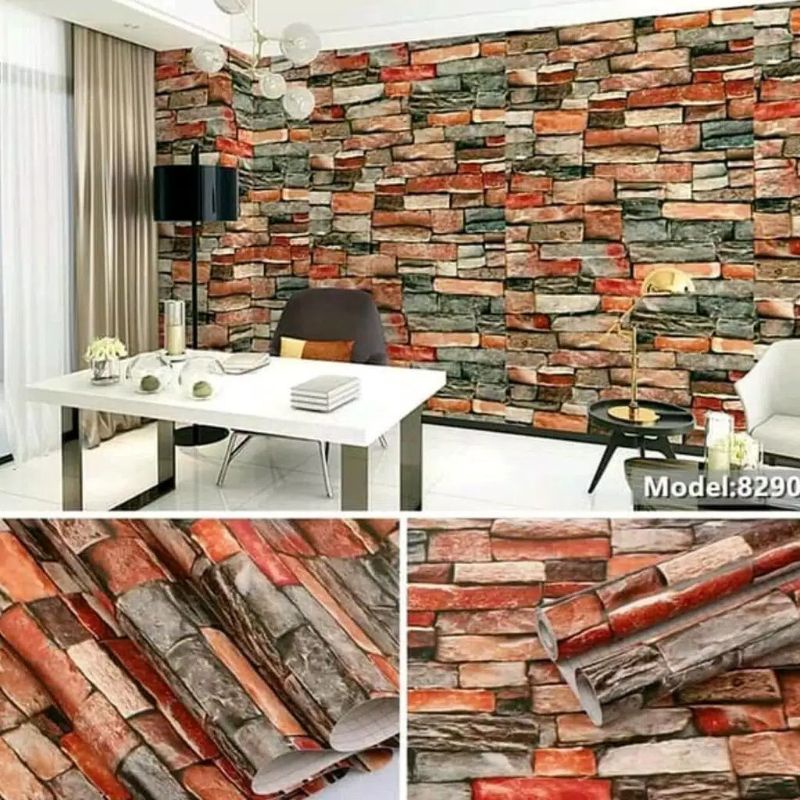 Jual Wallpaper Dinding Motif Batu Bata Oren Acak Wallpaper Dinding Batu ...