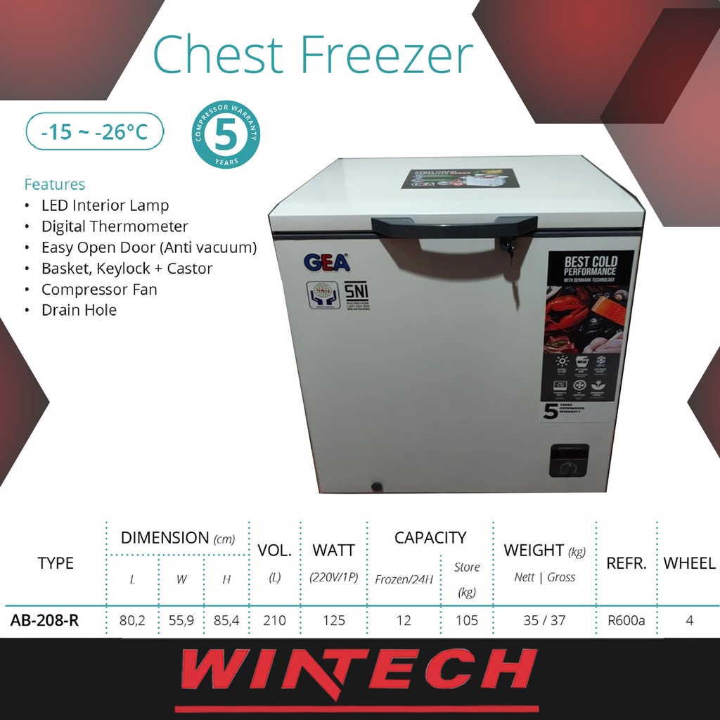 Jual KHUSUS LUAR KOTA Gea AB-208-R Chest Freezer 210L + PACKING KAYU - Freezer Box Lemari ...