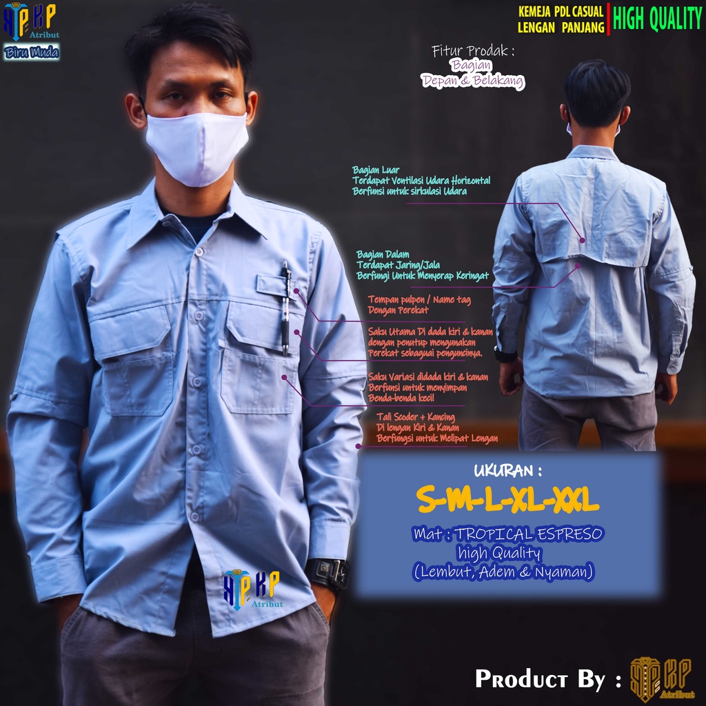 Jual KEMEJA KERJA LAPANGAN/PDL | Warna BIRU MUDA | SERAGAM KERJA PDL OUTDOOR LENGAN PANJANG ...