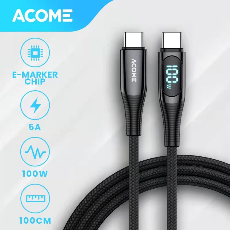 Jual Kabel Data Type-C to C 100W ACOME APD100 5A Smart LED Display ...