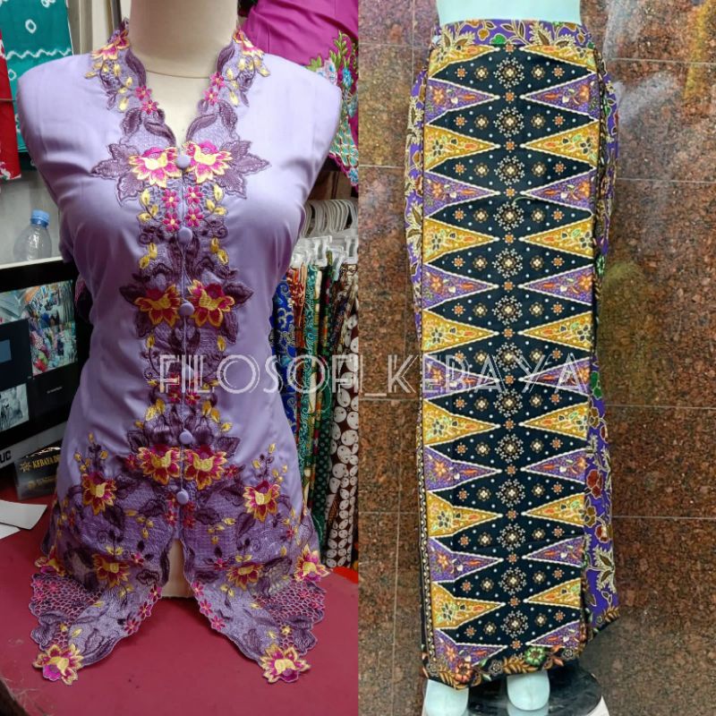 Jual FK-SET KEBAYA ENCIM KATUN BORDIR DEWASA LENGAN PANJANG // KEBAYA ...