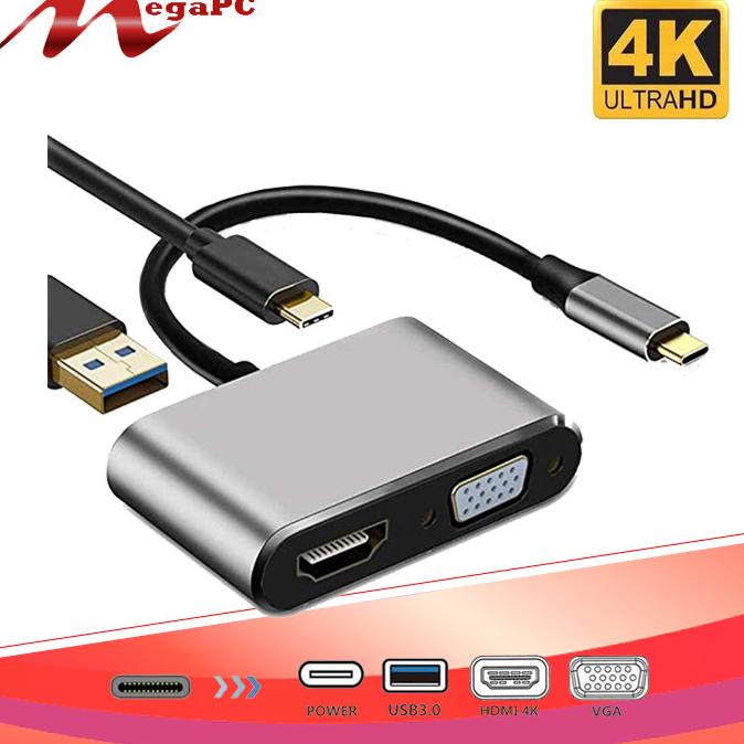 Jual Converter 4K Otg Type C 3.1 To 4 In 1(Hdmi + Vga + Usb + Hub Pd ...
