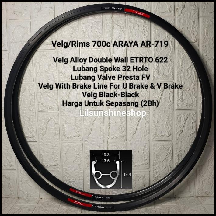 Jual Velg Rim 700 Araya 700C Ar-719 Double Wall Brake Line 32H Fv Black ...