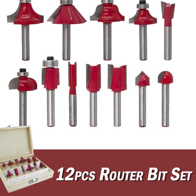 Jual Suksestech Router Bit Set 12 Pcs Mata Mesin Profil 1/4 Box Kayu ...