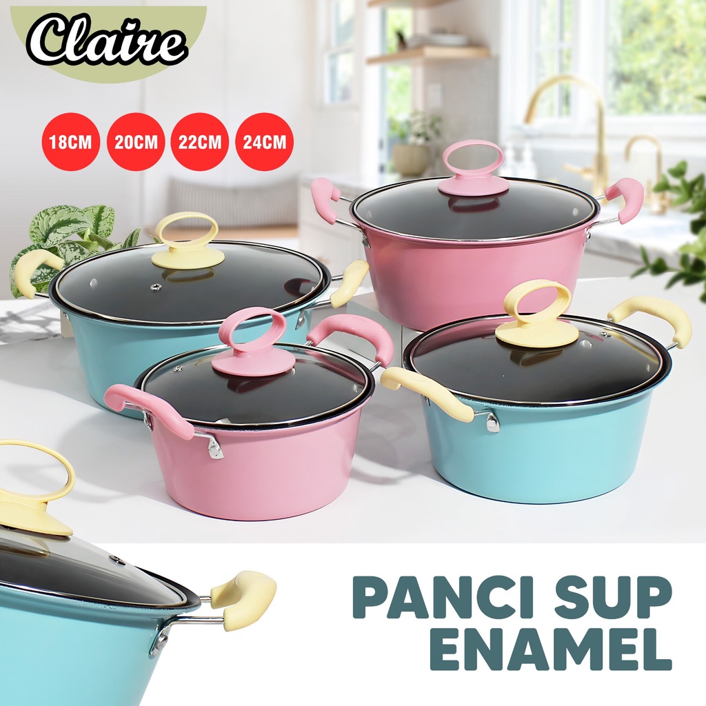 Jual Panci Sup Enamel Tutup Kaca / Soup Pot Panci Susu Enamel | Shopee ...