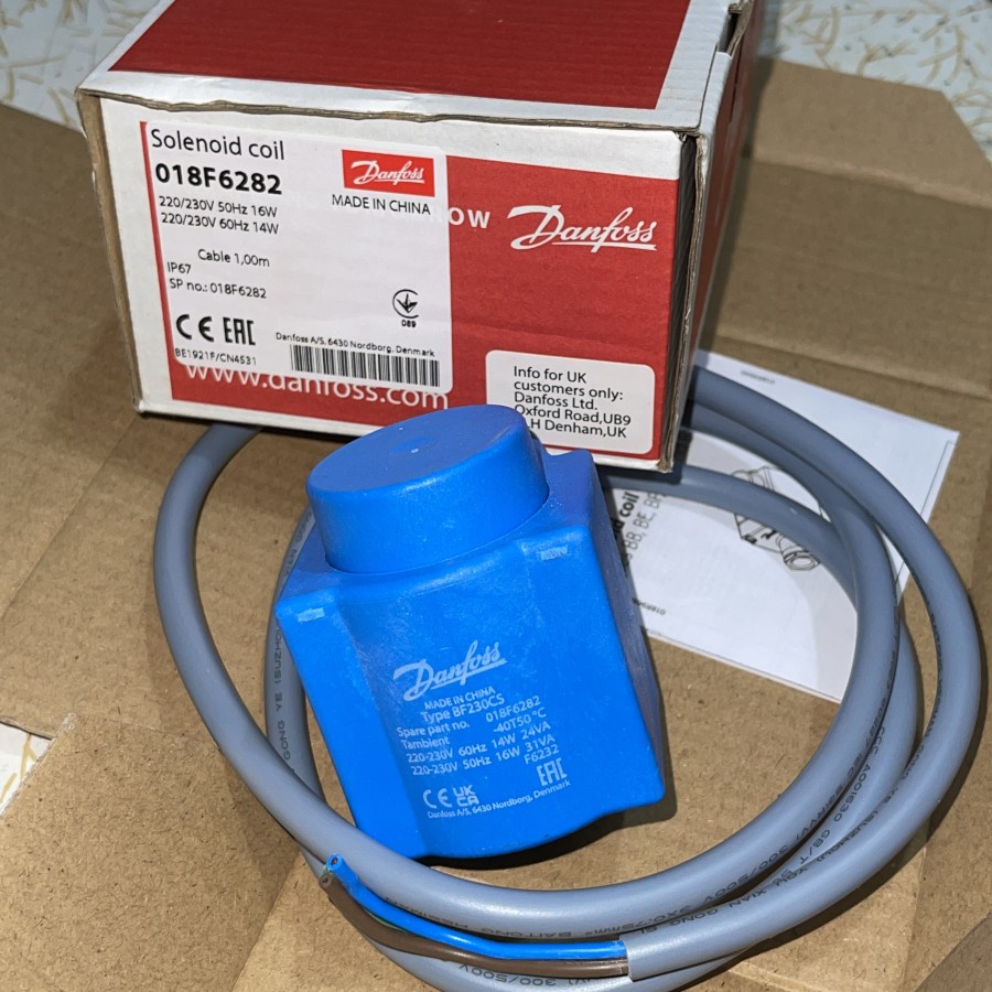 Jual Solenoid Coil Danfoss (kabel) 018F6282 AC 50/60HZ 1 M| coil ...