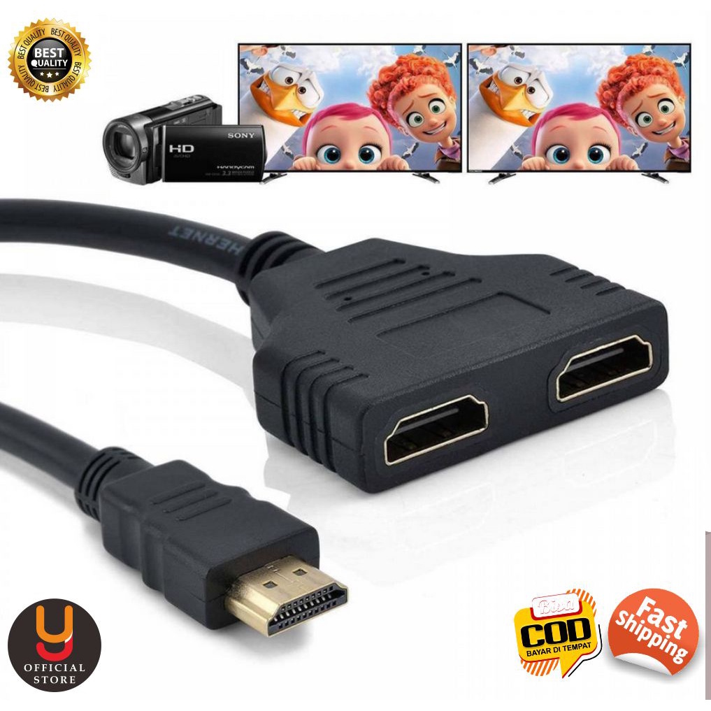 Jual Splitter HDMI 2 port untuk Cloning Display 2 Monitor TV Spliter ...