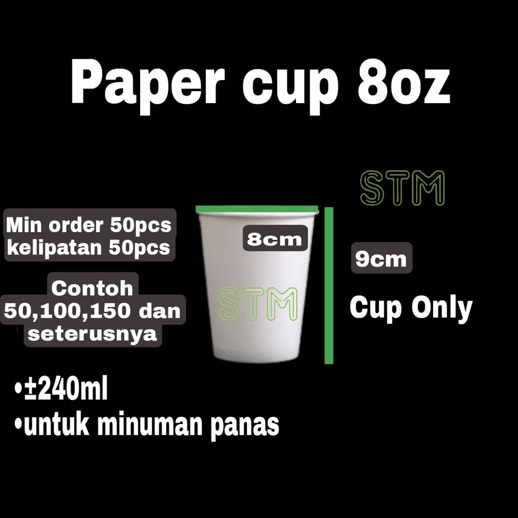 Jual Paper Cup Hot 240ml 8oz/Gelas Kertas 8OZ utk minuman panas + Tutup (dengan tutup) | Shopee ...