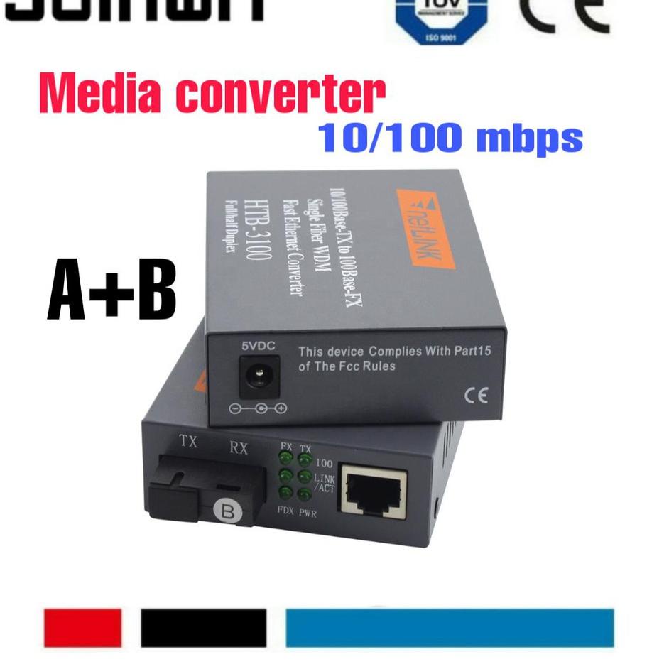 Jual ♕ Sepasang HTB-3100 Fiber Optic Media Konverter Single Mode dengan 5V 2A EU Adaptor / 1 ...
