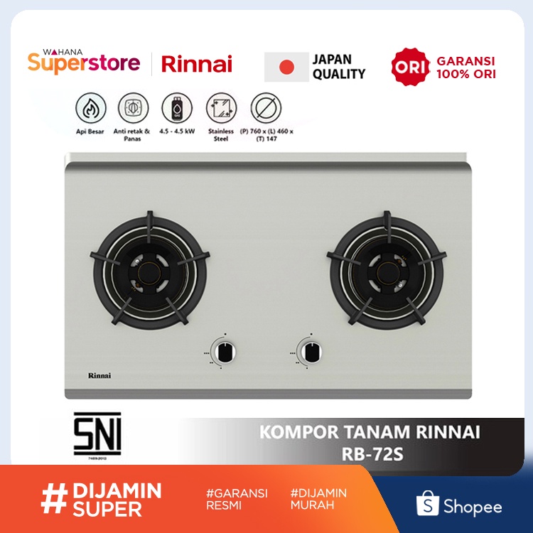 Jual Rinnai Kompor Gas Tanam Stainless Steel 2 Tungku - RB-72S | RB72S | Shopee Indonesia