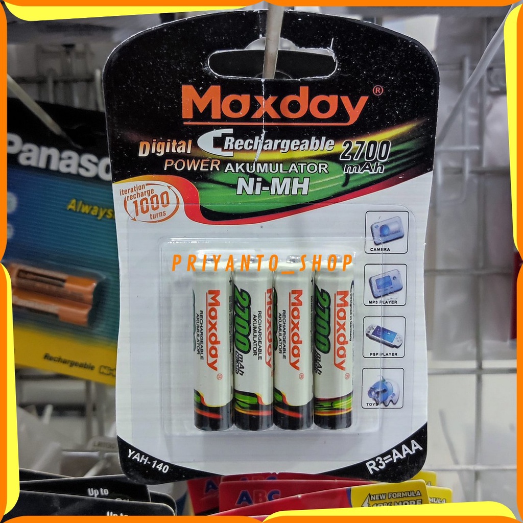 Jual Batu Battery baterai A3 AAA Maxday 2700mAh Rechargeable Cas isi 4 ...
