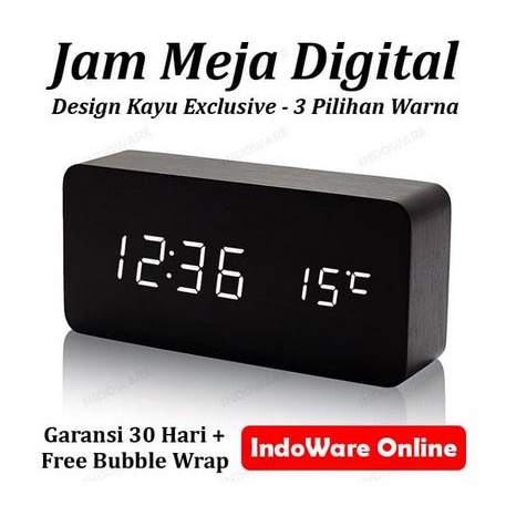 Jual Jam Meja Kayu Led Digital / Digital Wood Smart Alarm Clock - Hitam ...