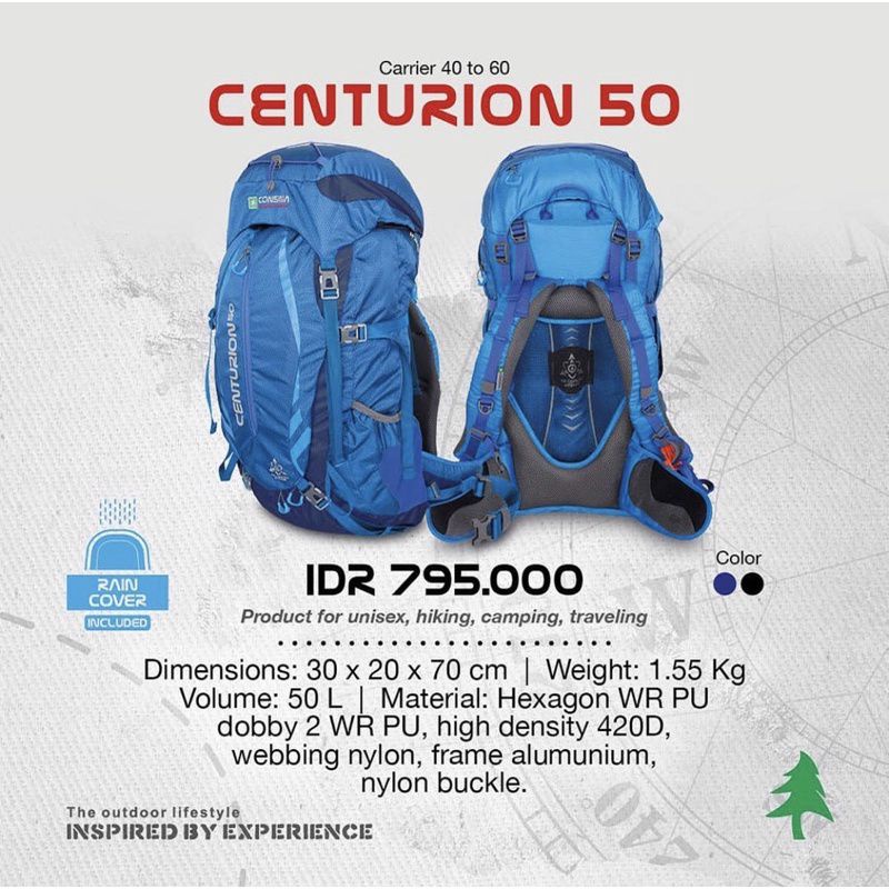Jual TAS CARRIER CONSINA CENTURION 50 Liter + RAINCOVER ORIGINAL PRODUK ...