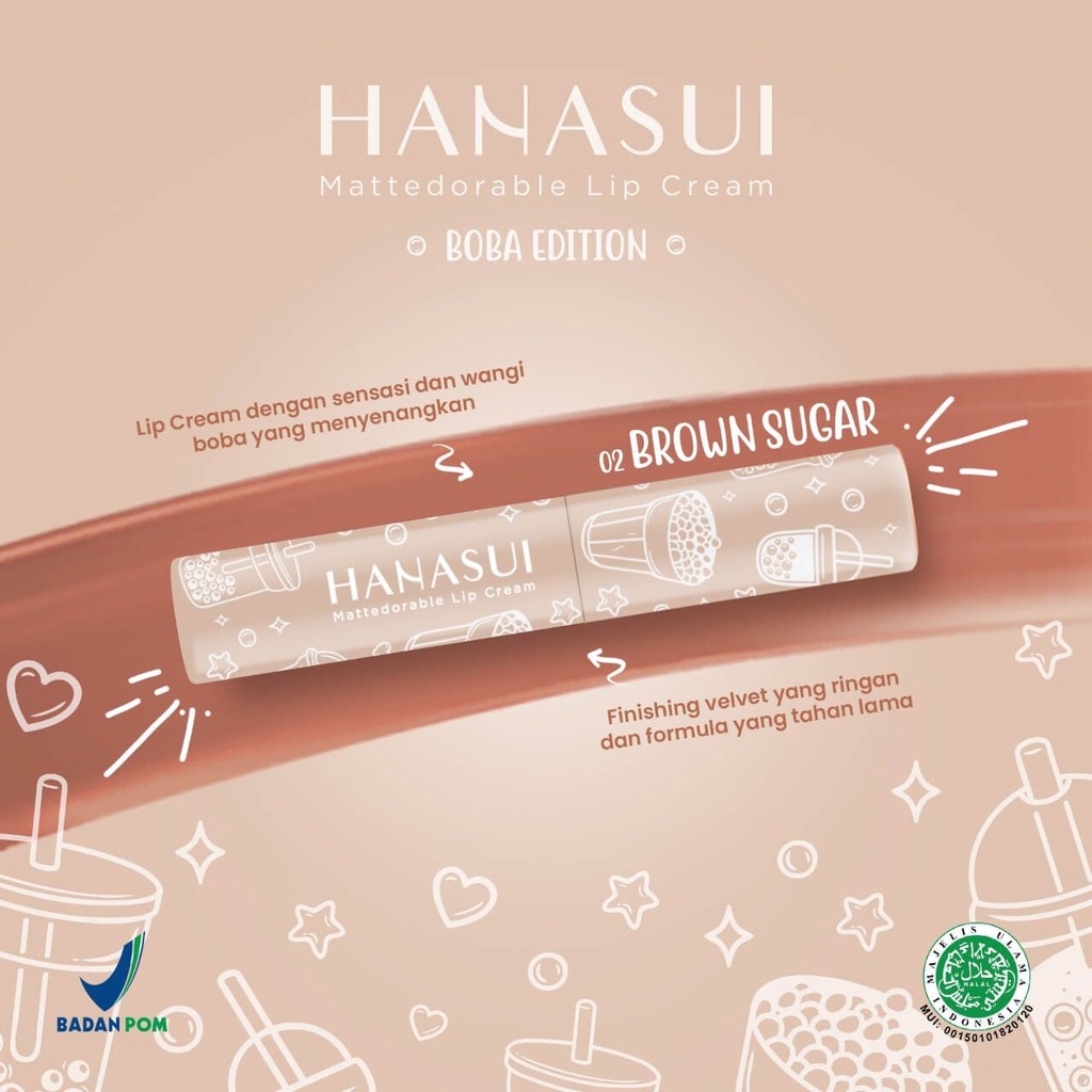 Jual Hanasui Mattedorable Lip Cream Boba Edition - 02 Brown Sugar ...
