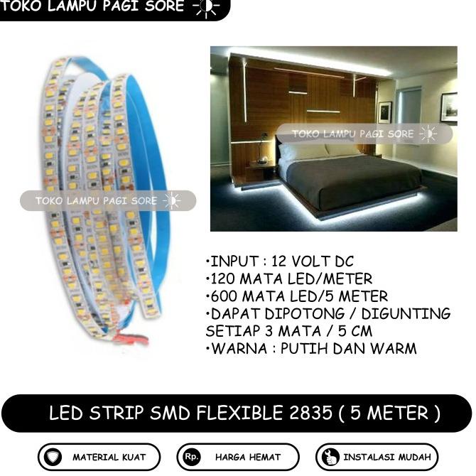 Jual Lampu LED Strip 12V Mata Rapat 5 Meter Warm White/Natural/Putih ...