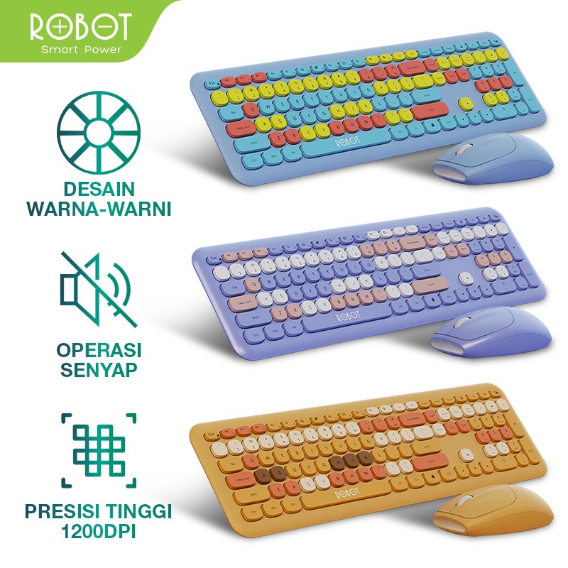 Jual Mouse & Keyboard Robot Wireless Combo Silent Click Colour KM3300 ...