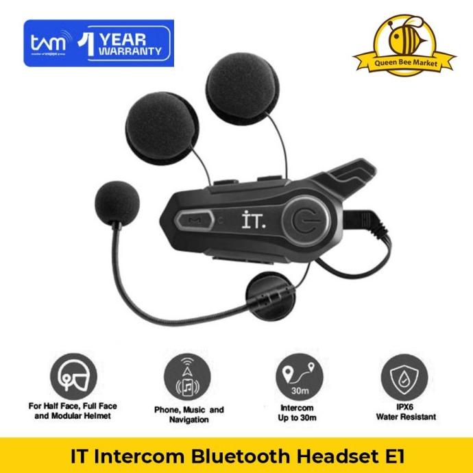 Jual IT Intercom Bluetooth Headset E1 Mic Helm Motor Garansi Resmi TAM ...