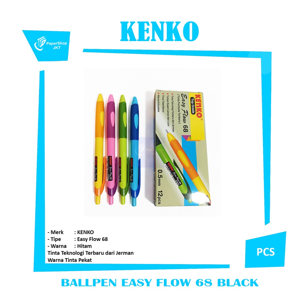 Jual KENKO - Ballpen Easy Flow 68 Black - Pcs | Shopee Indonesia