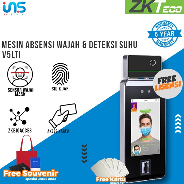 Jual Mesin Absensi Wajah Dan Pendeteksi Suhu Speedface ZKTECO V5LTI Bisa Akses Kontrol Pintu ...