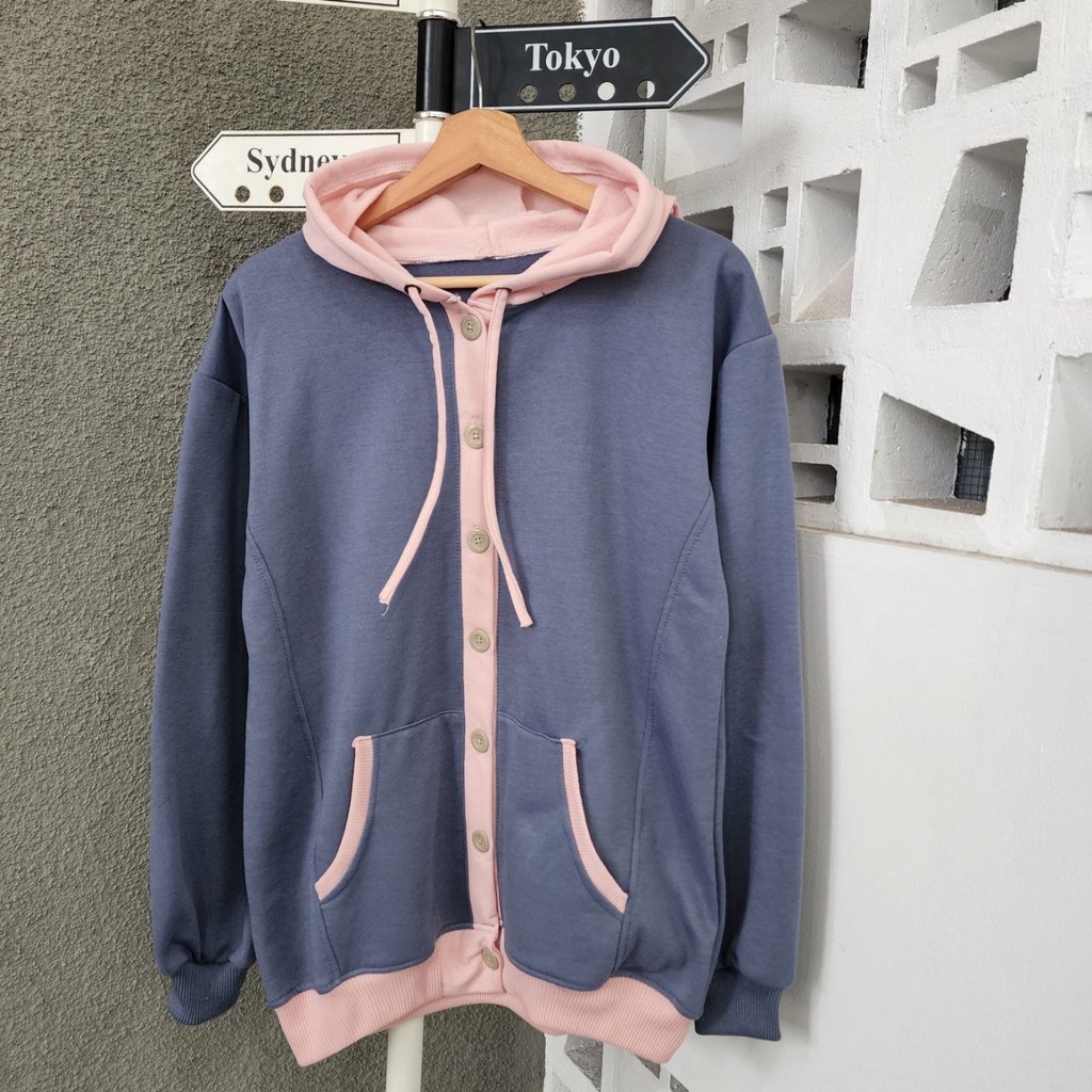 Jual ( Isi 2 Pcs ) jaket sweater crop nio button couple / jaket ...