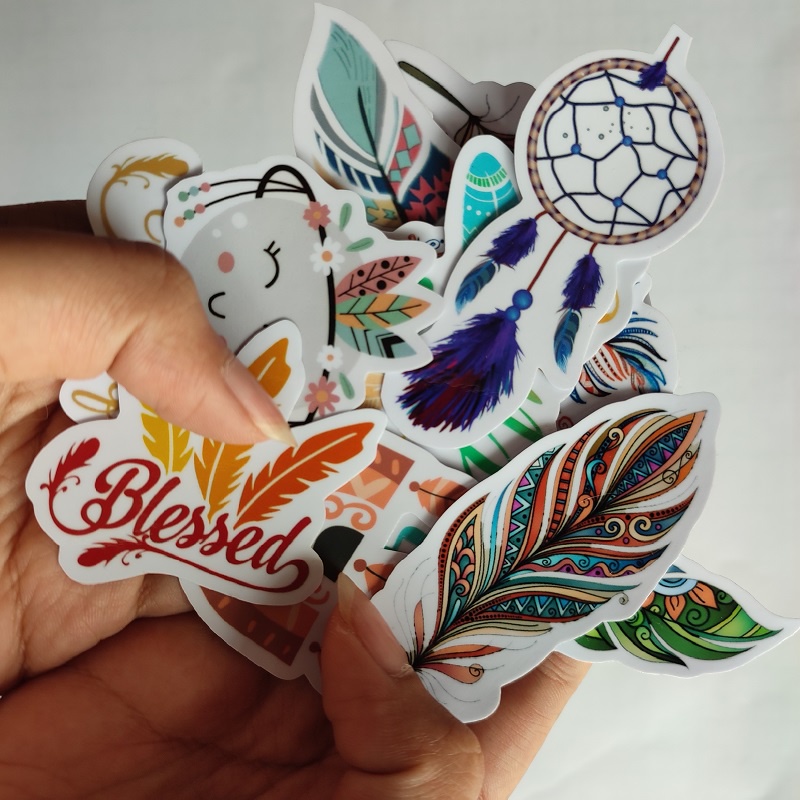 Jual Stiker Satuan Aesthetic Feathers Boho Lucu Waterproof Sticker Ecer ...