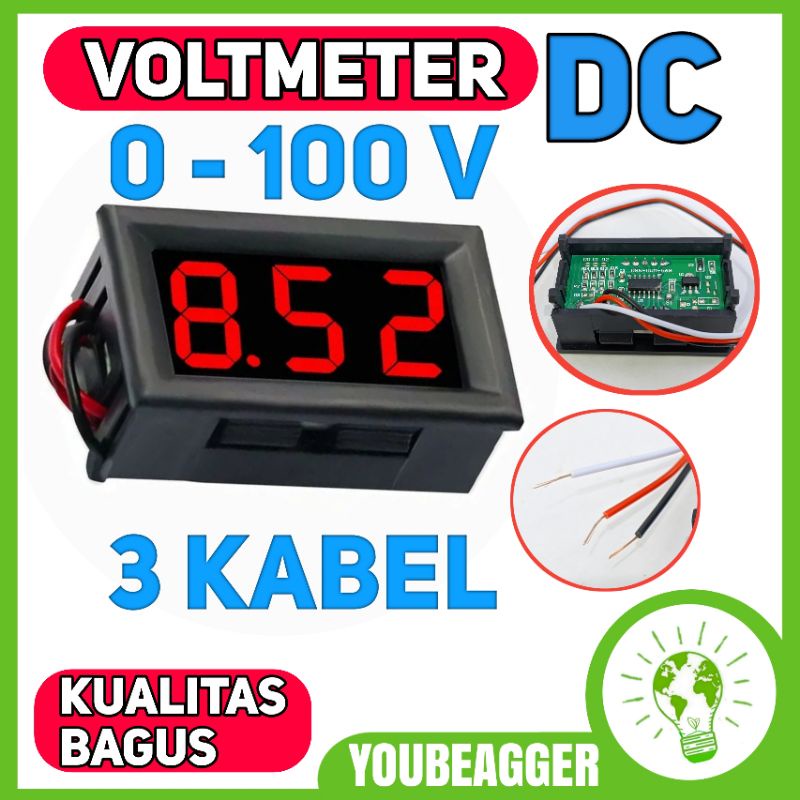 Jual Voltmeter DC 3 kabel 0-100v input 3v-30V DC | Shopee Indonesia