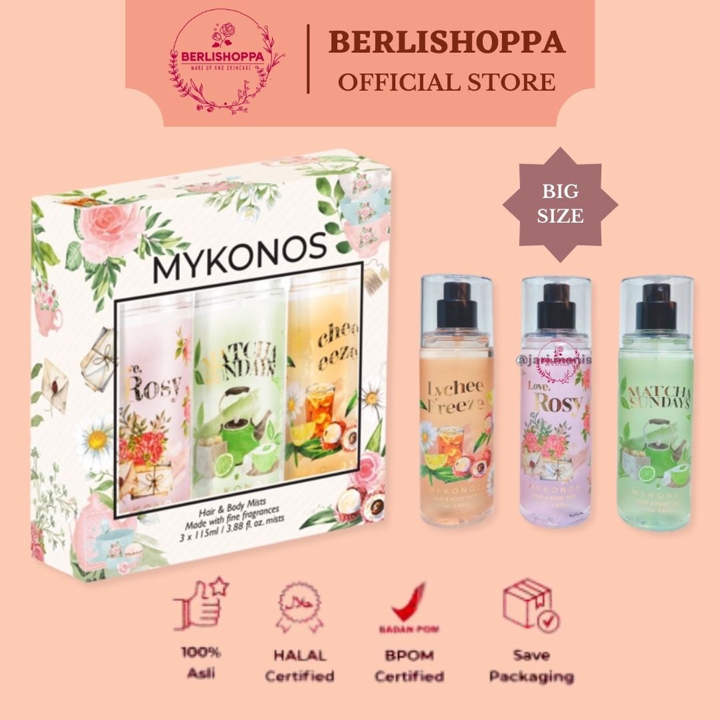 Jual Mykonos Hair & Body Mist - Love Rosy | Matcha Sundays | Lychee ...