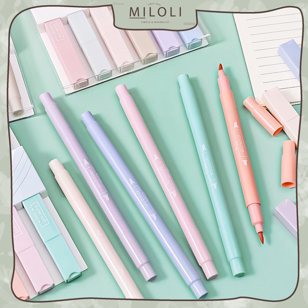 Jual [MILOLI] 6pcs Round Box Double Tip Highlighter Colour Pen Pastel ...