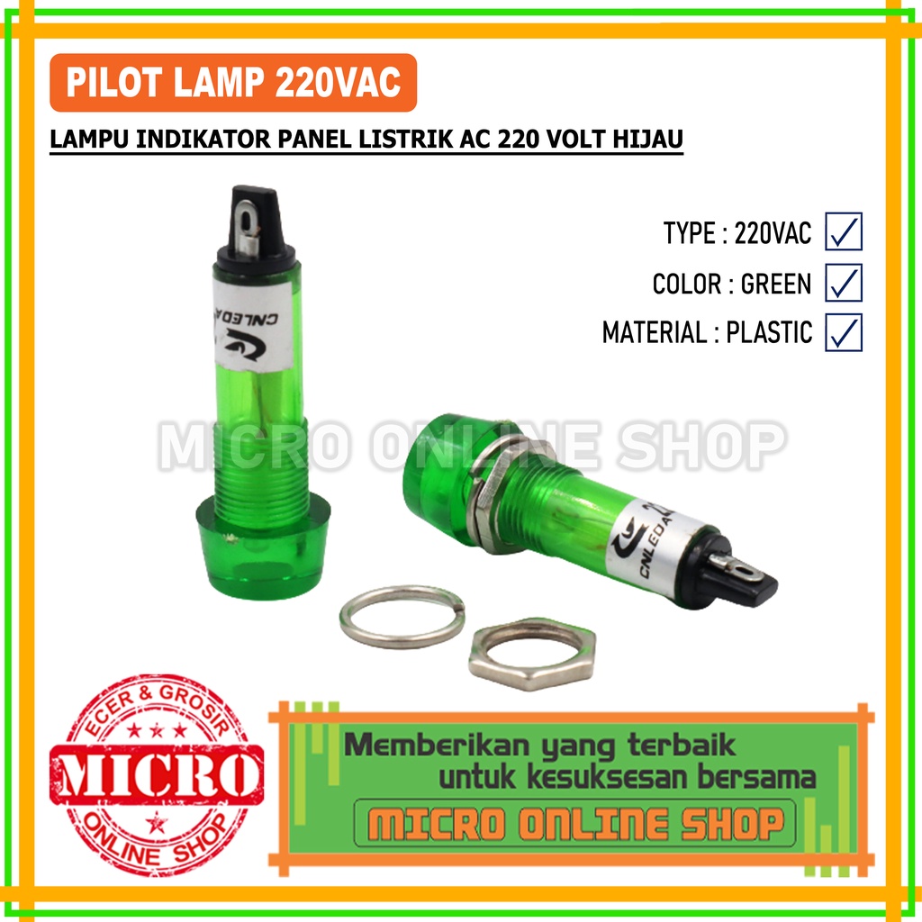 Jual Pilot Lamp AC 220V Hijau / Lampu Panel Listrik / Lampu Indikator ...