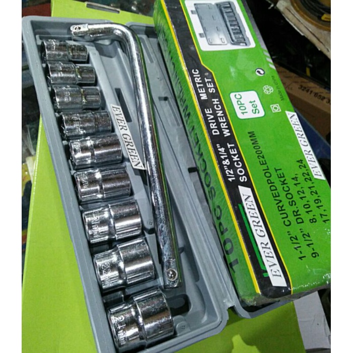 Jual Kunci Sok set 10 pcs (8-24) ChRome Vanadium/Sock size 8 10 12 14 17 19 21 22 24 mm (Ideal ...