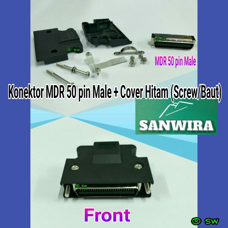 Jual Konektor MDR 50 pin Male solder + cover hitam (Screw/Baut ...
